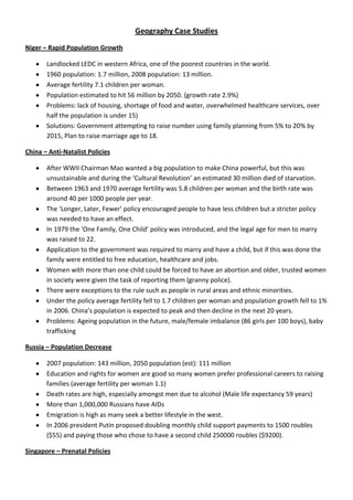 Geography case studies | DOCX | Reproductive Health | Diseases and ...