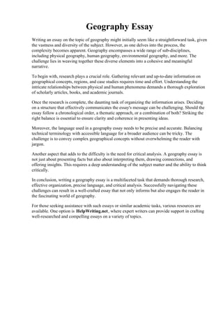 Geography Essay. Extended Essay in Geography - GEOGRAPHY MYP/GCSE/DP | PDF