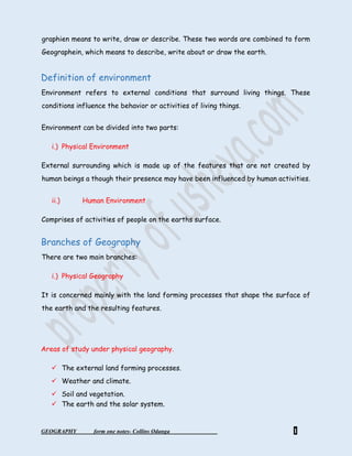 Geography form 1 notes, kenya syllabus | PDF