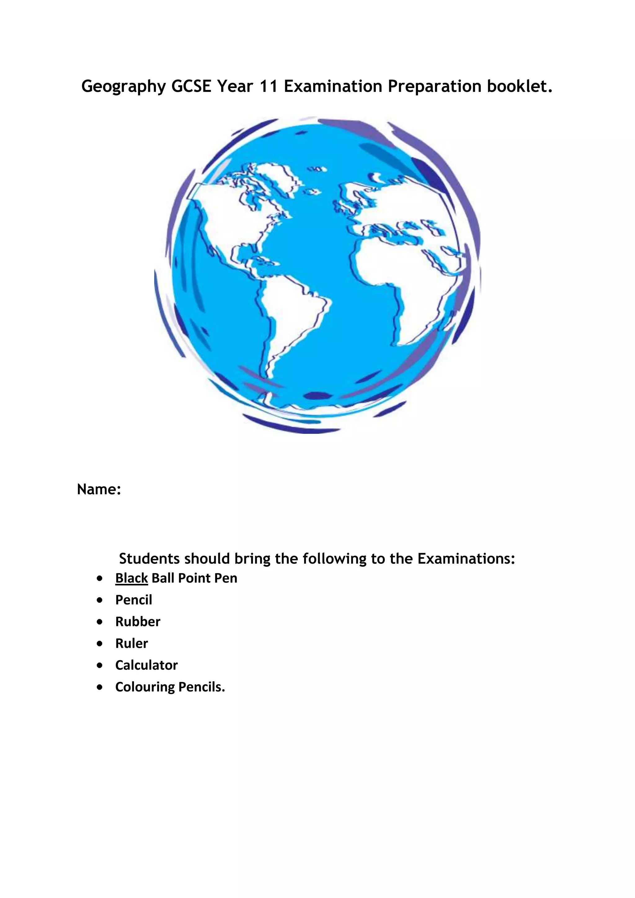 Geography gcse year 11 examination preparation booklet | PDF
