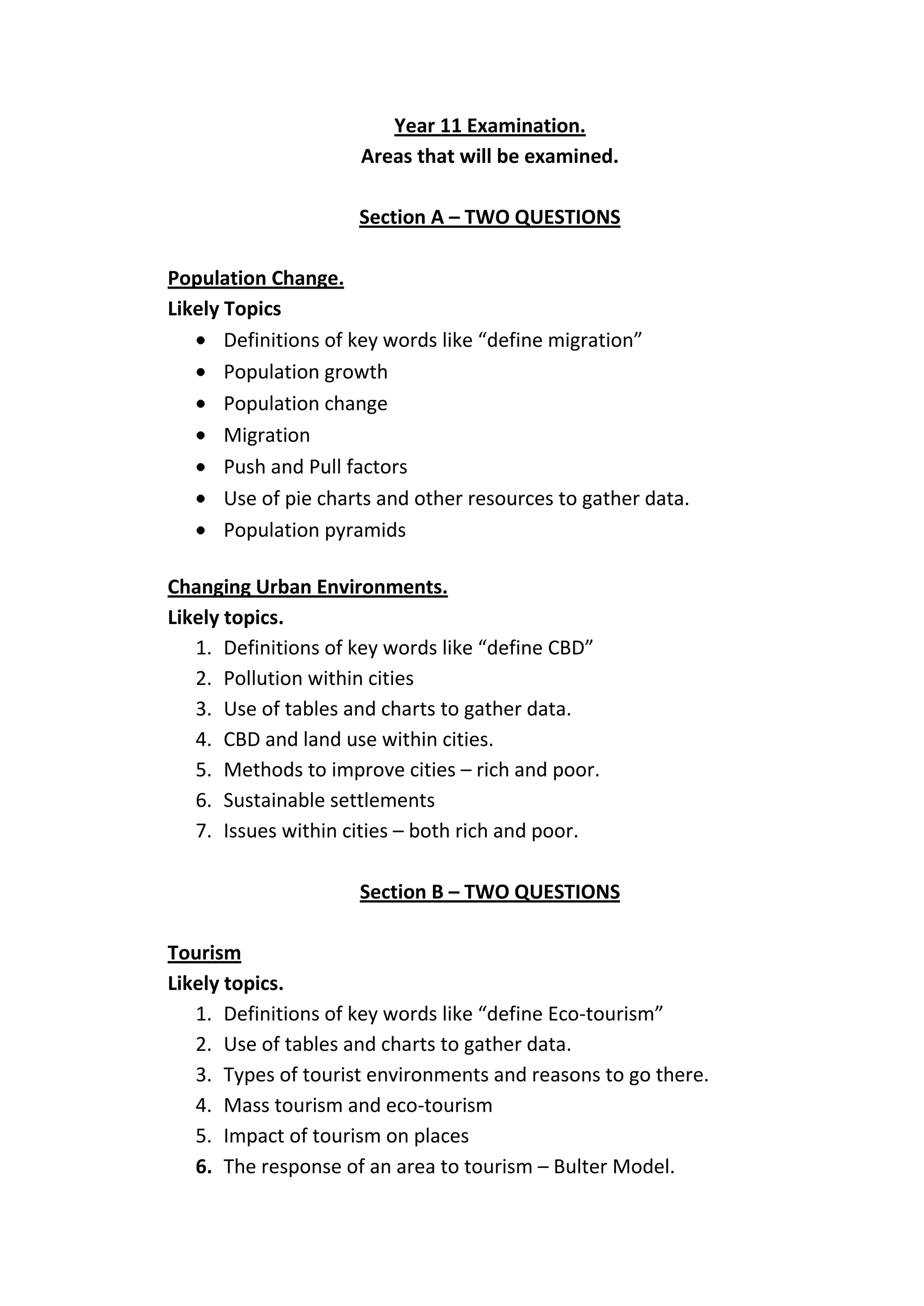 Geography gcse year 11 examination preparation booklet | DOCX