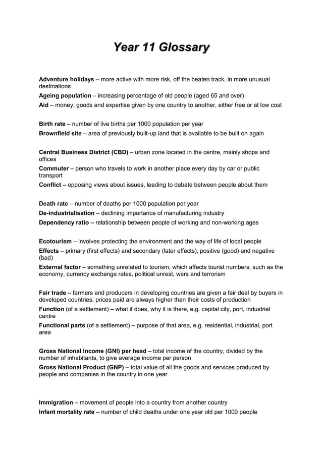 Geography gcse year 11 examination preparation booklet | PDF