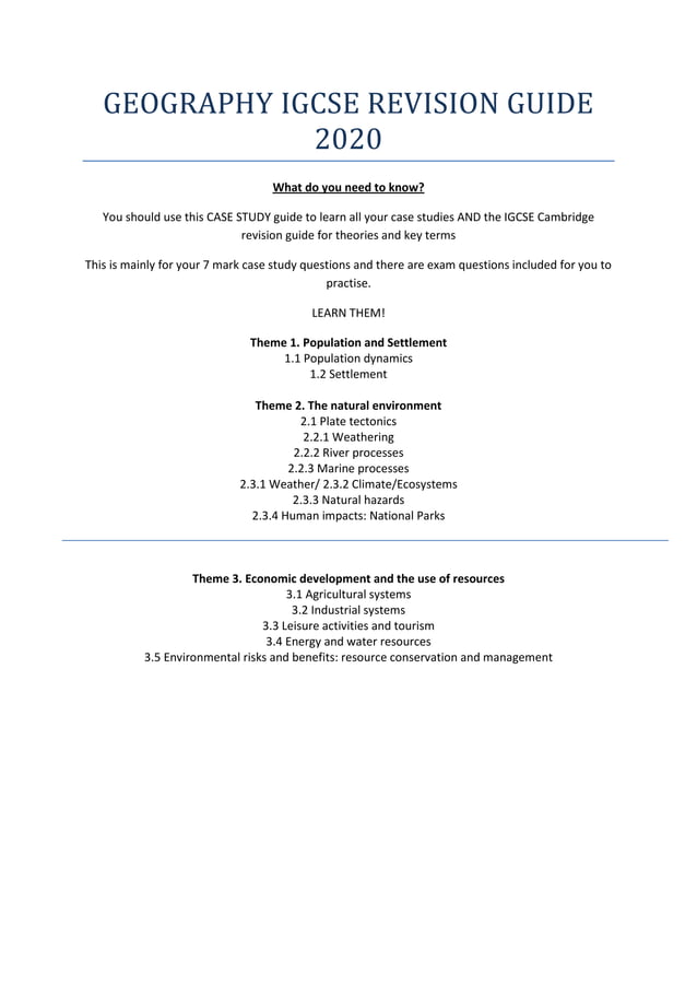 Geography igcse revision guide 2020 | PDF