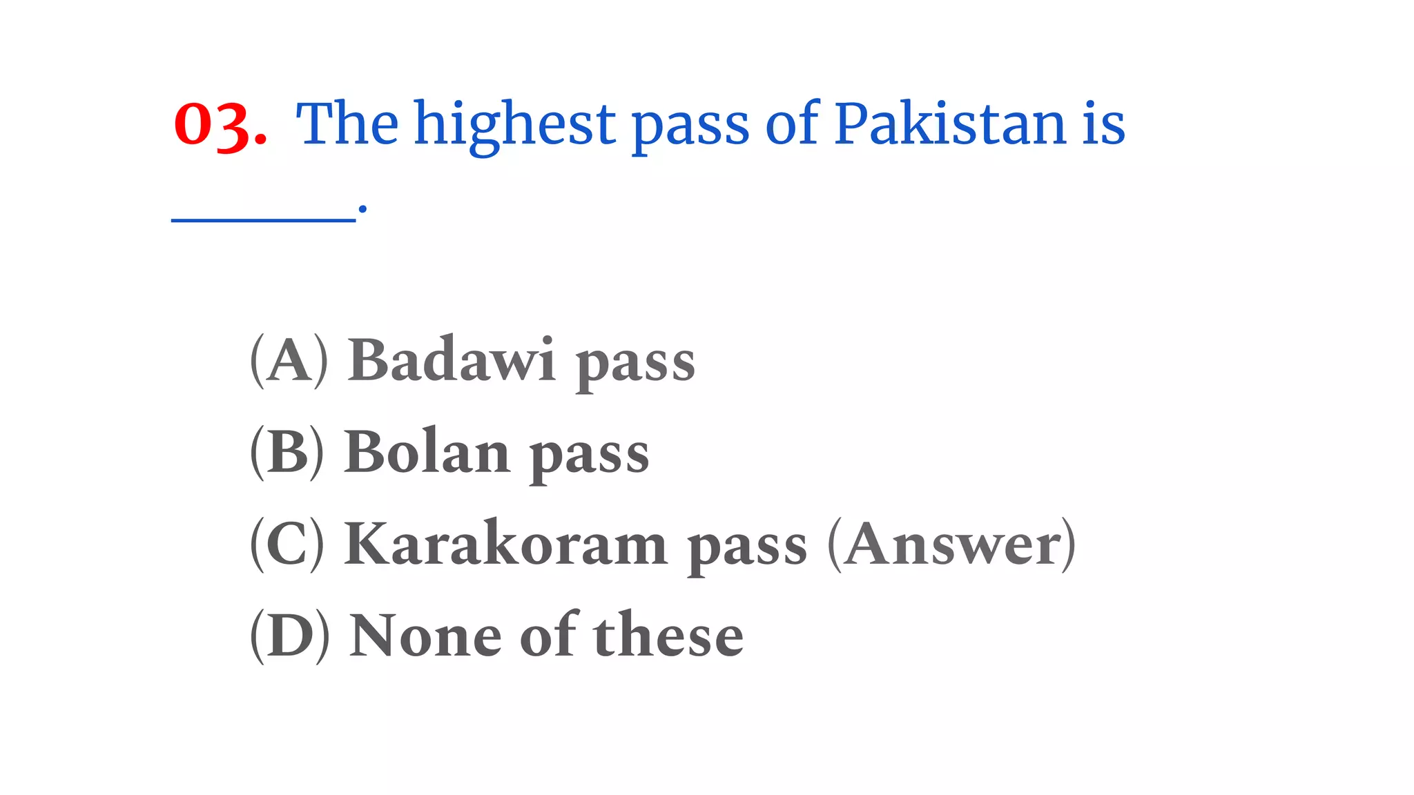 Geography of Pakistan MCQs with answers || Pak Studies MCQs || Part 2 ...