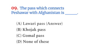 Geography of Pakistan MCQs with answers || Pak Studies MCQs || Part 2 ...