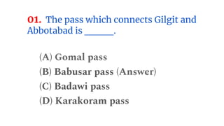 Geography of Pakistan MCQs with answers || Pak Studies MCQs || Part 2 ...