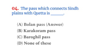 Geography of Pakistan MCQs with answers || Pak Studies MCQs || Part 2 ...