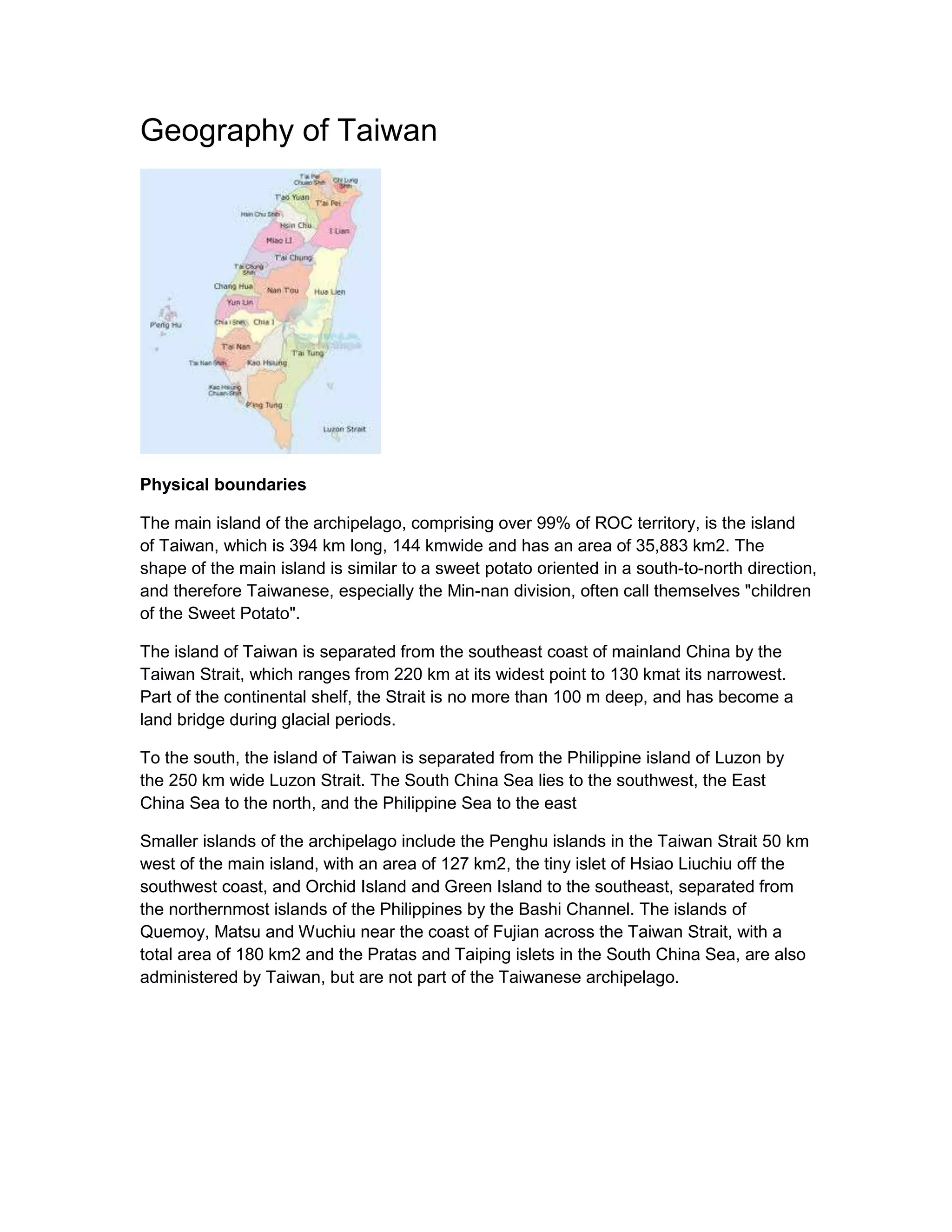Geography of taiwan | DOCX