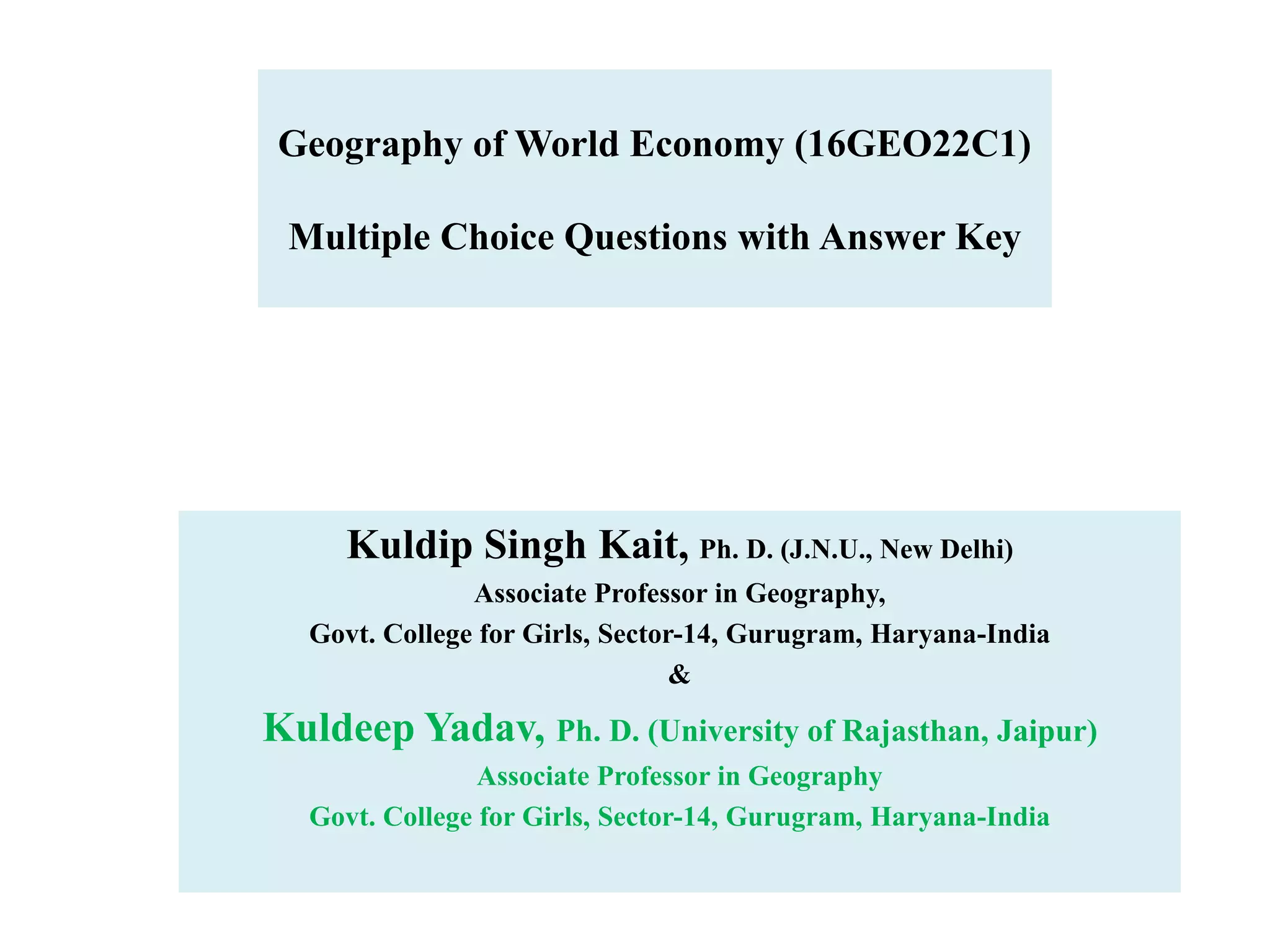 Geography of World Economy (16GEO2C1) | PPT
