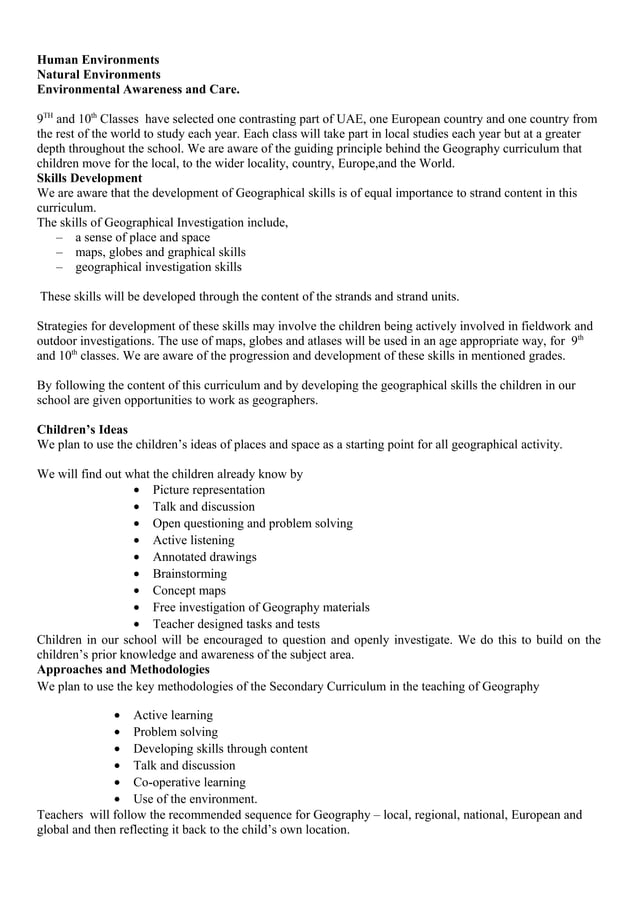 Geography plan 2014 (1) | DOC | Education industry | Industries