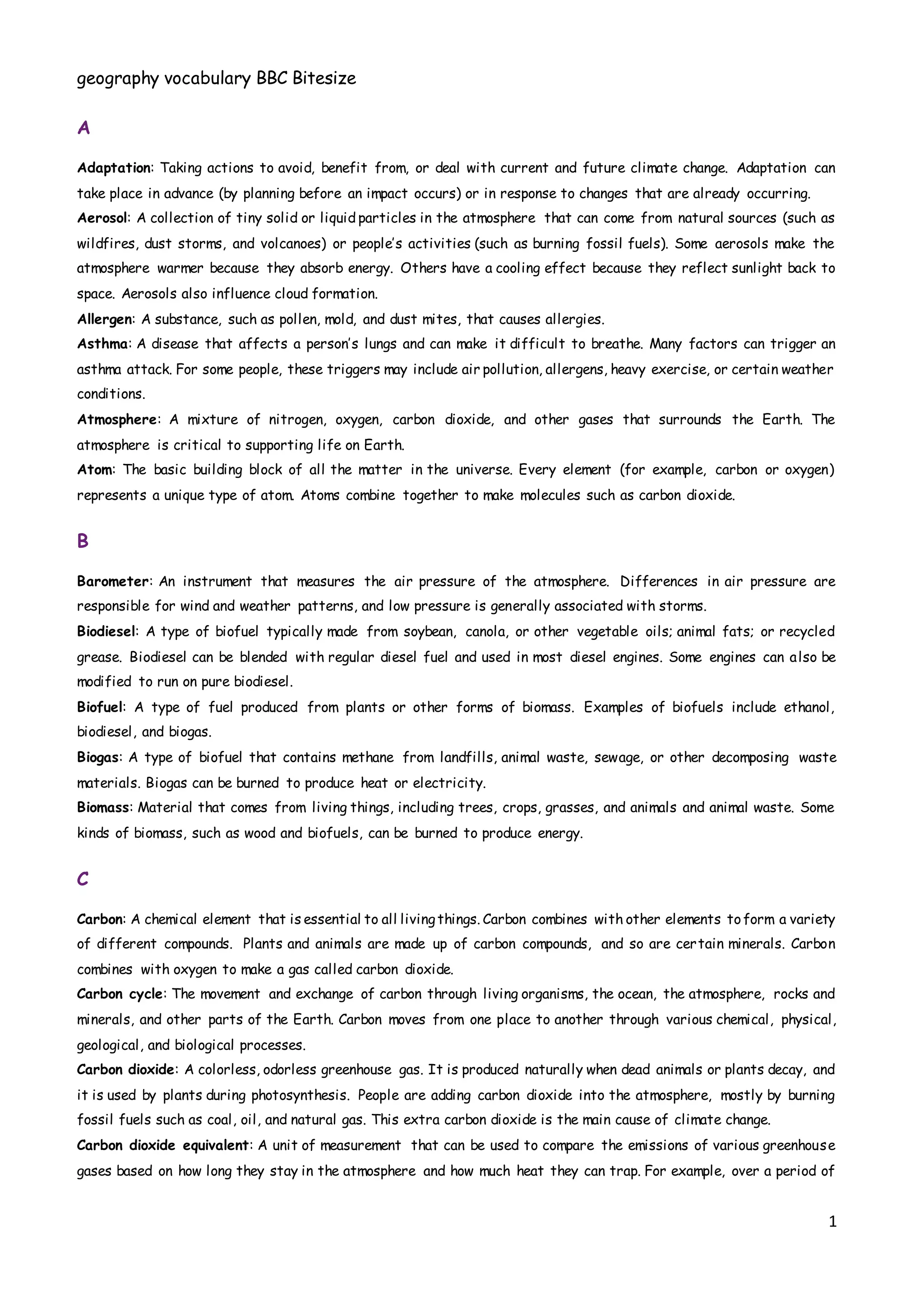 Geography vocabulary bbc bitesize | DOCX