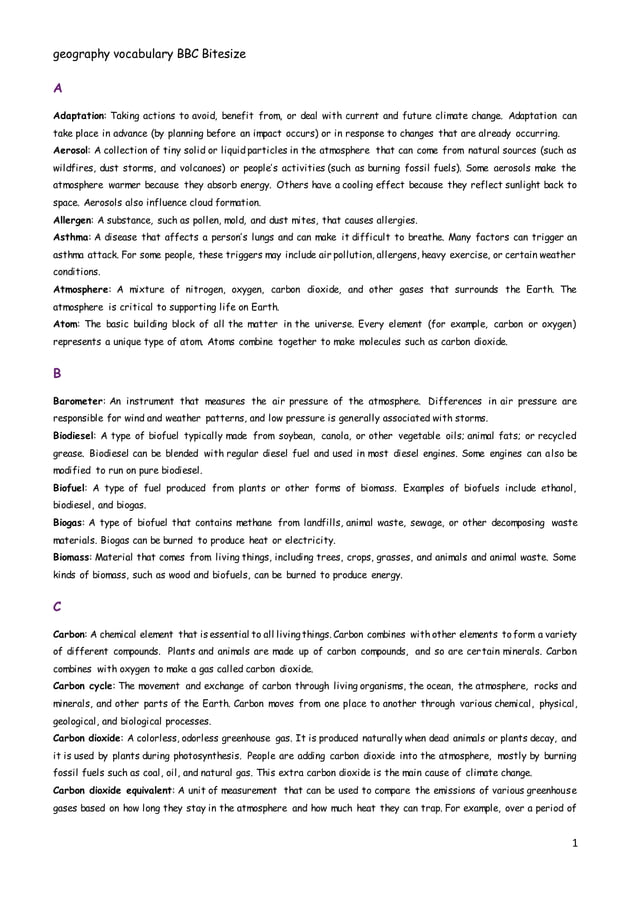 Geography vocabulary bbc bitesize | DOCX