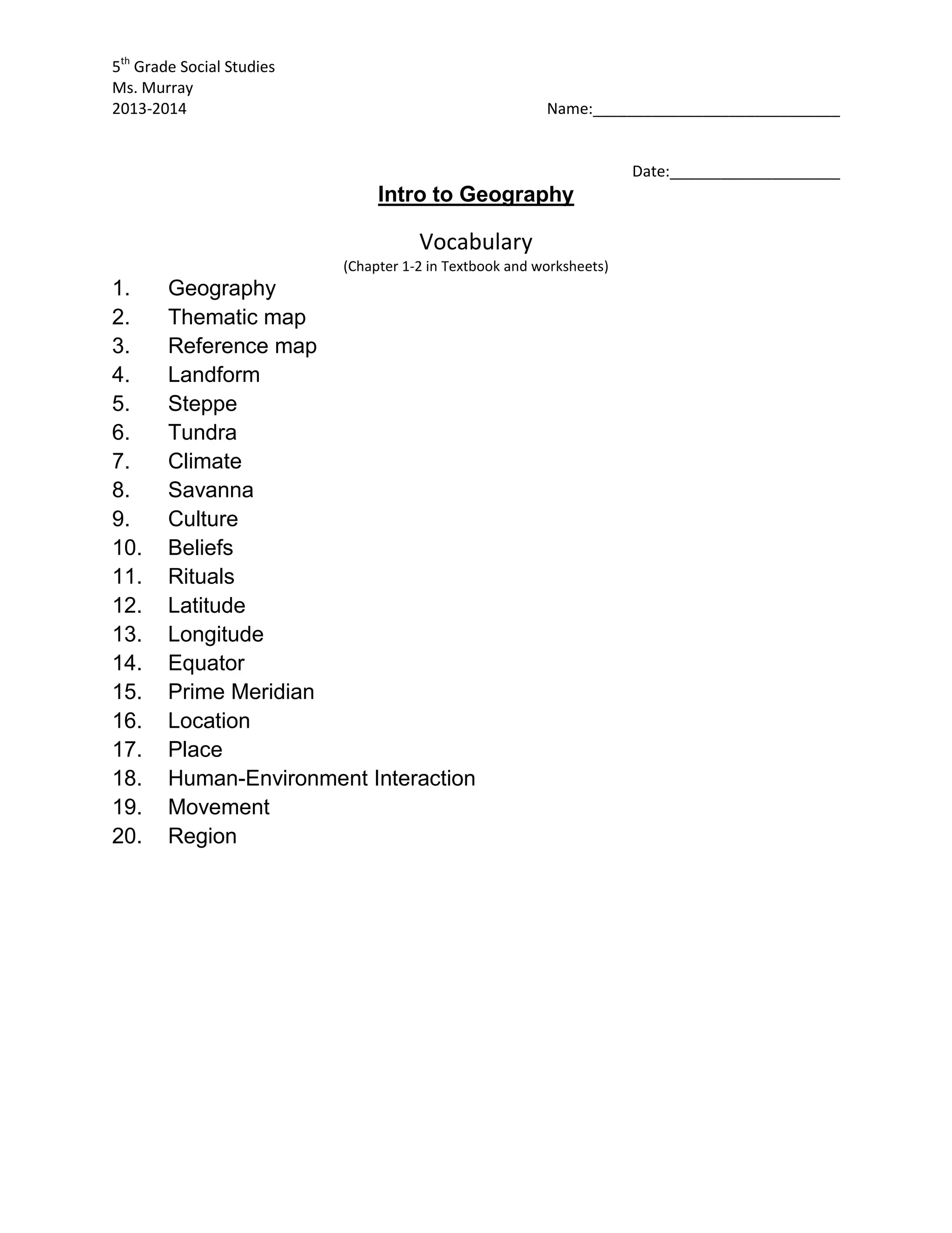 Geog vocab list | PDF