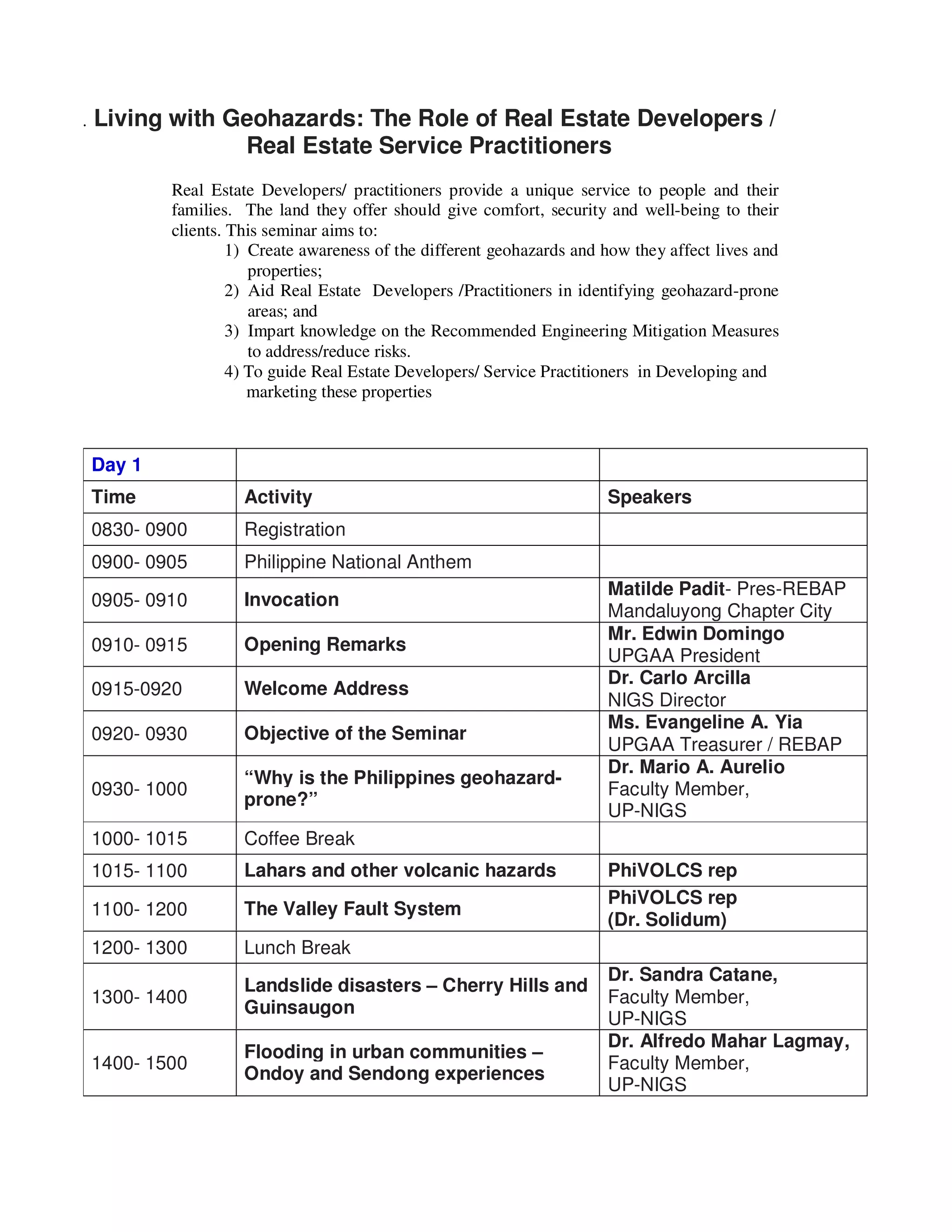 Geohazard seminar executive summary oct9 | PDF