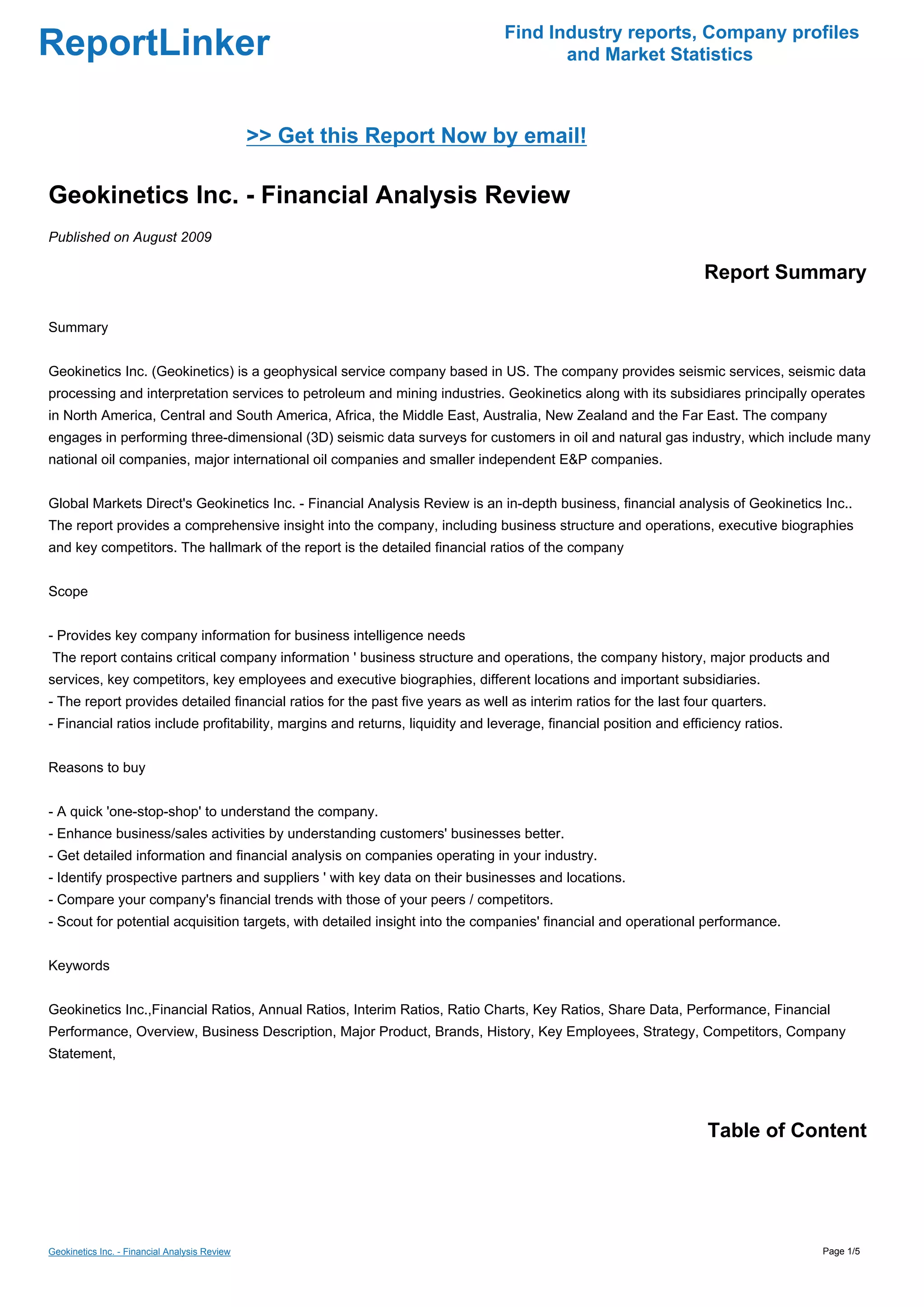 Geokinetics Inc. - Financial Analysis Review | PDF | Financial Industry ...