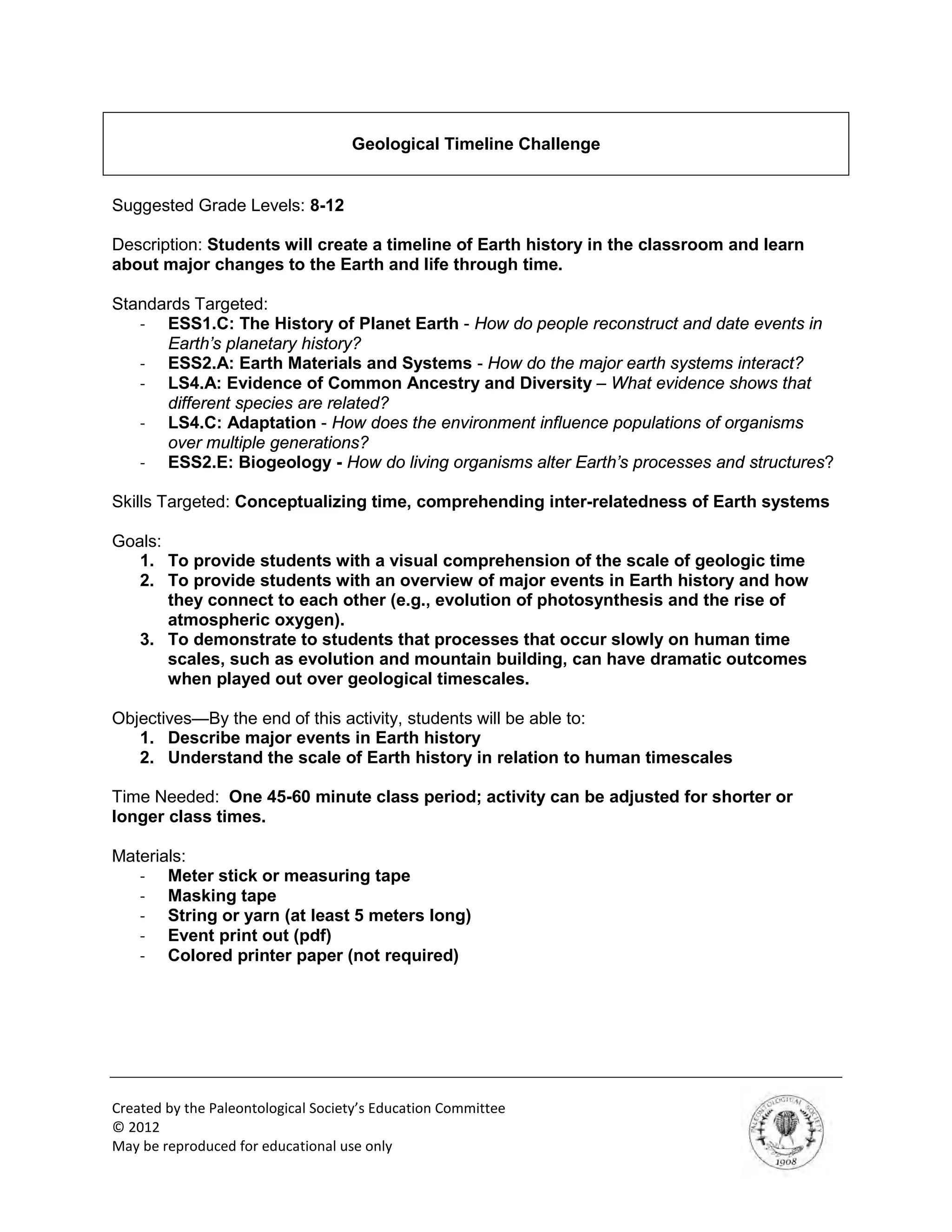 Geological timeline-activity reduced | PDF