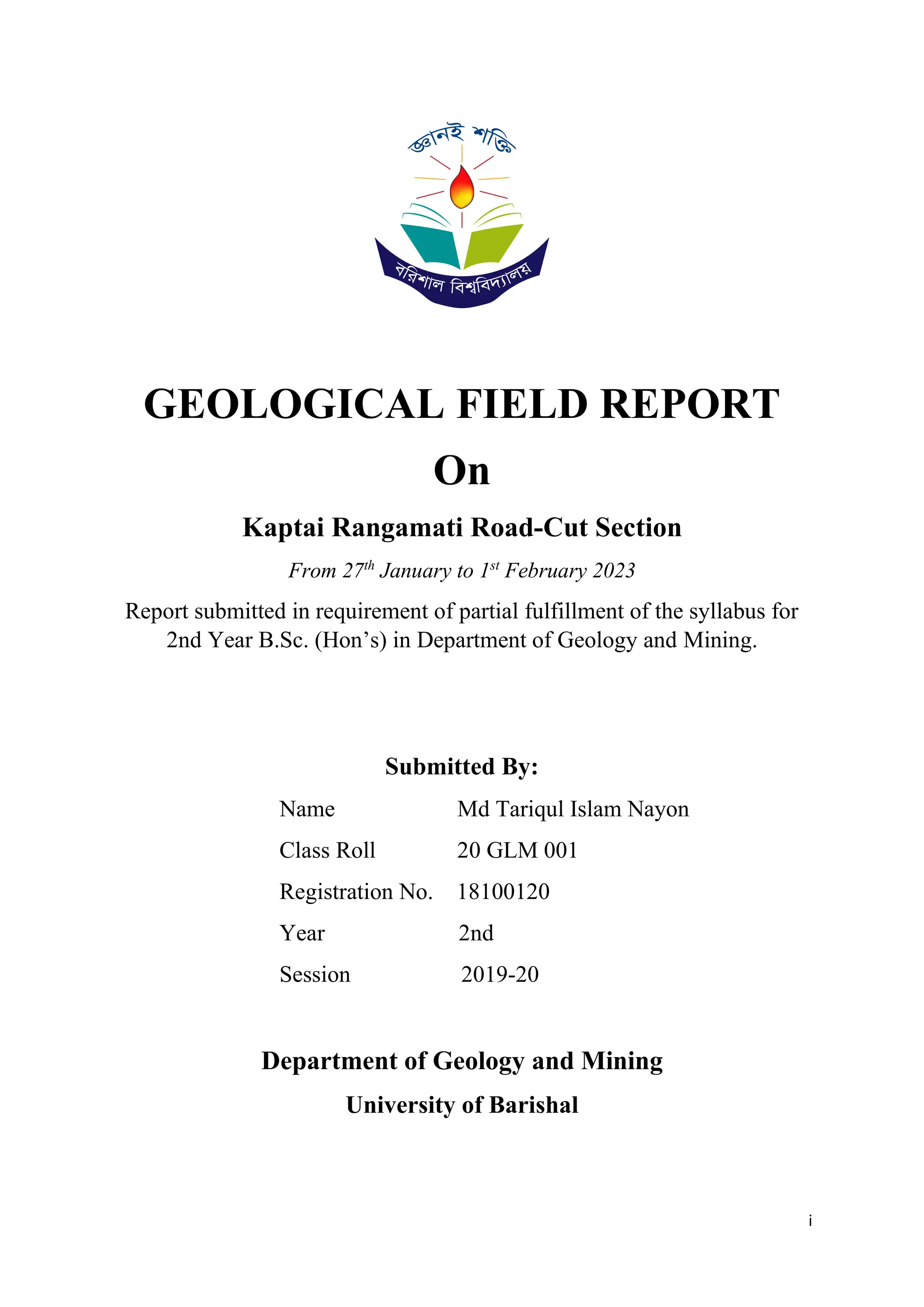 GEOLOGICAL FIELD REPORT On Kaptai Rangamati Road-Cut Section.pdf