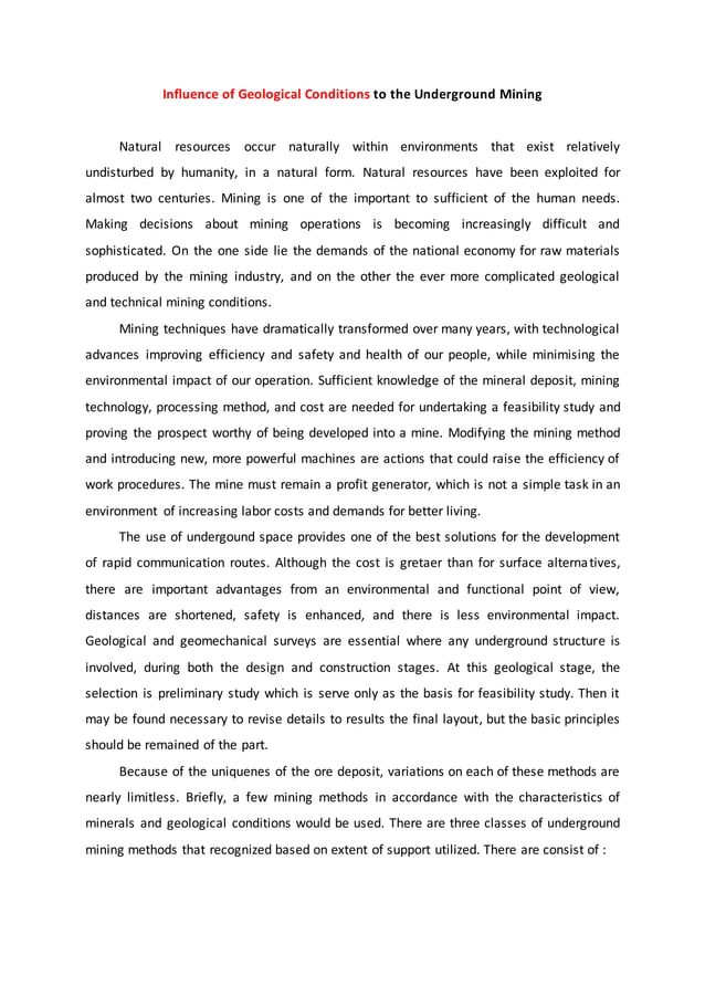 Geological overview of the underground mining methods | PDF