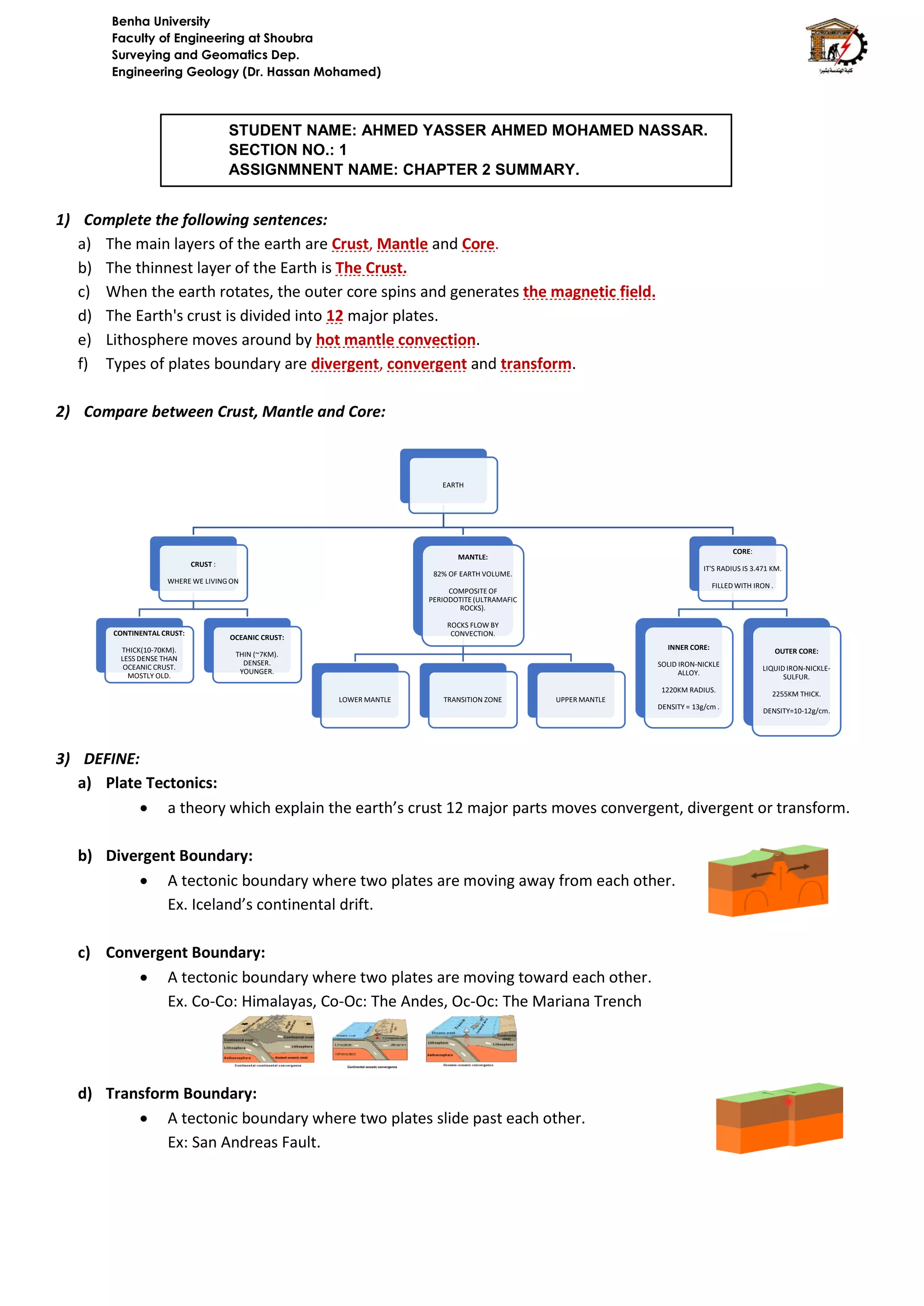 Engineering Geology - The structure of the earth - Lecture Summary | PDF
