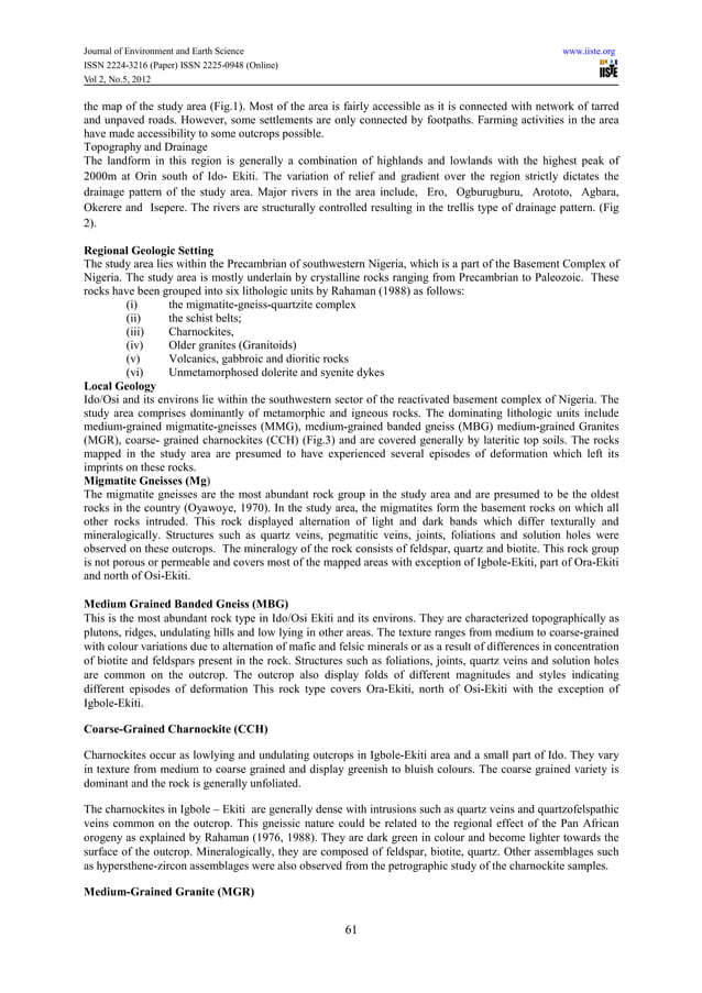 Geology and groundwater quality assessment of ido osi area, southwestern nigeria | PDF