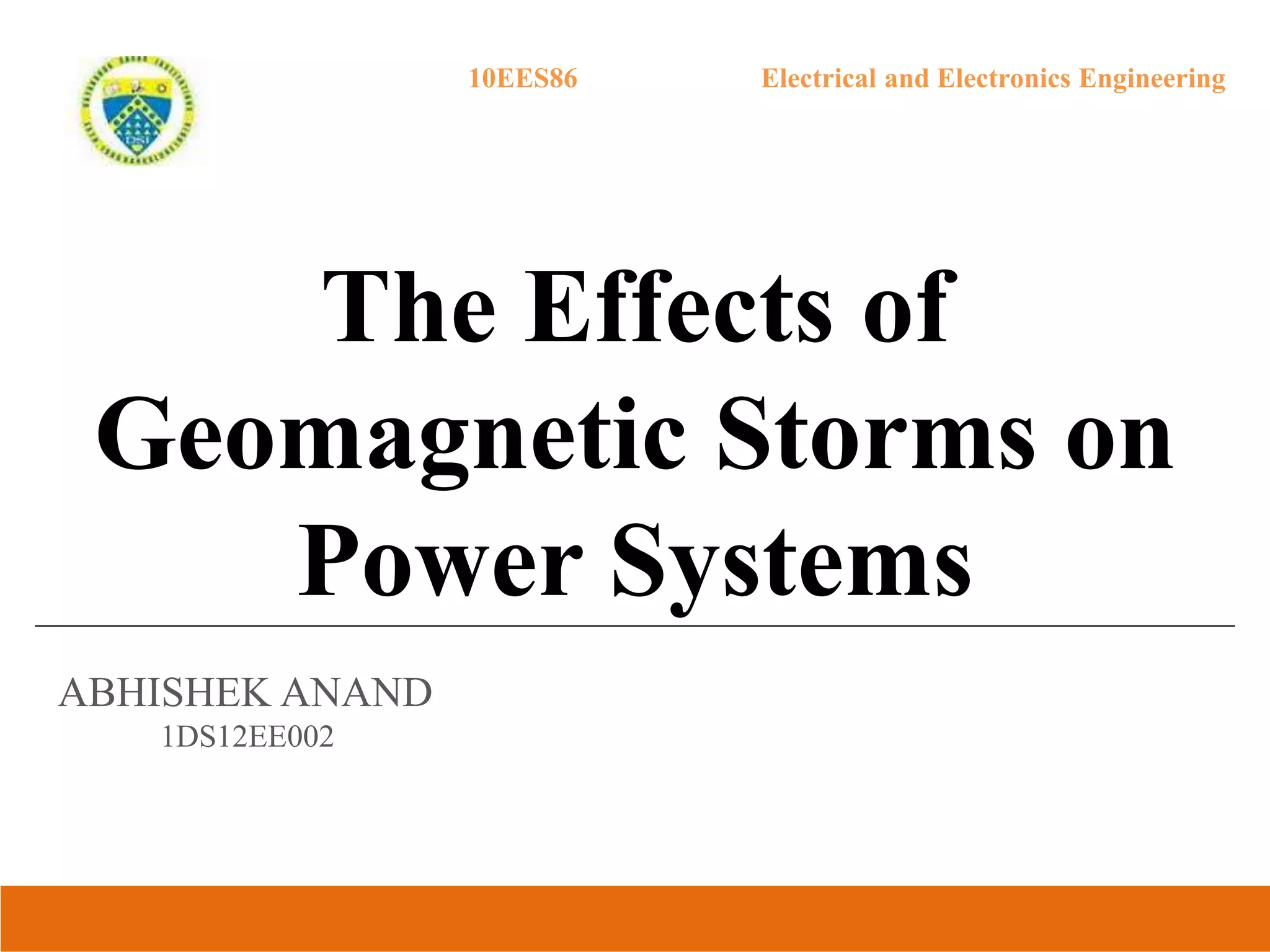 Geomagnetic storms and power system | PPTX