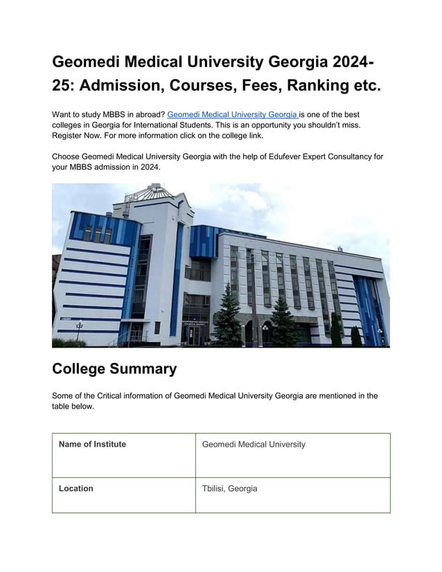 Geomedi Medical University Georgia 2024-25_ Admission, Courses, Fees ...