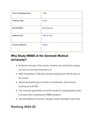 Geomedi Medical University Georgia 2024-25_ Admission, Courses, Fees ...