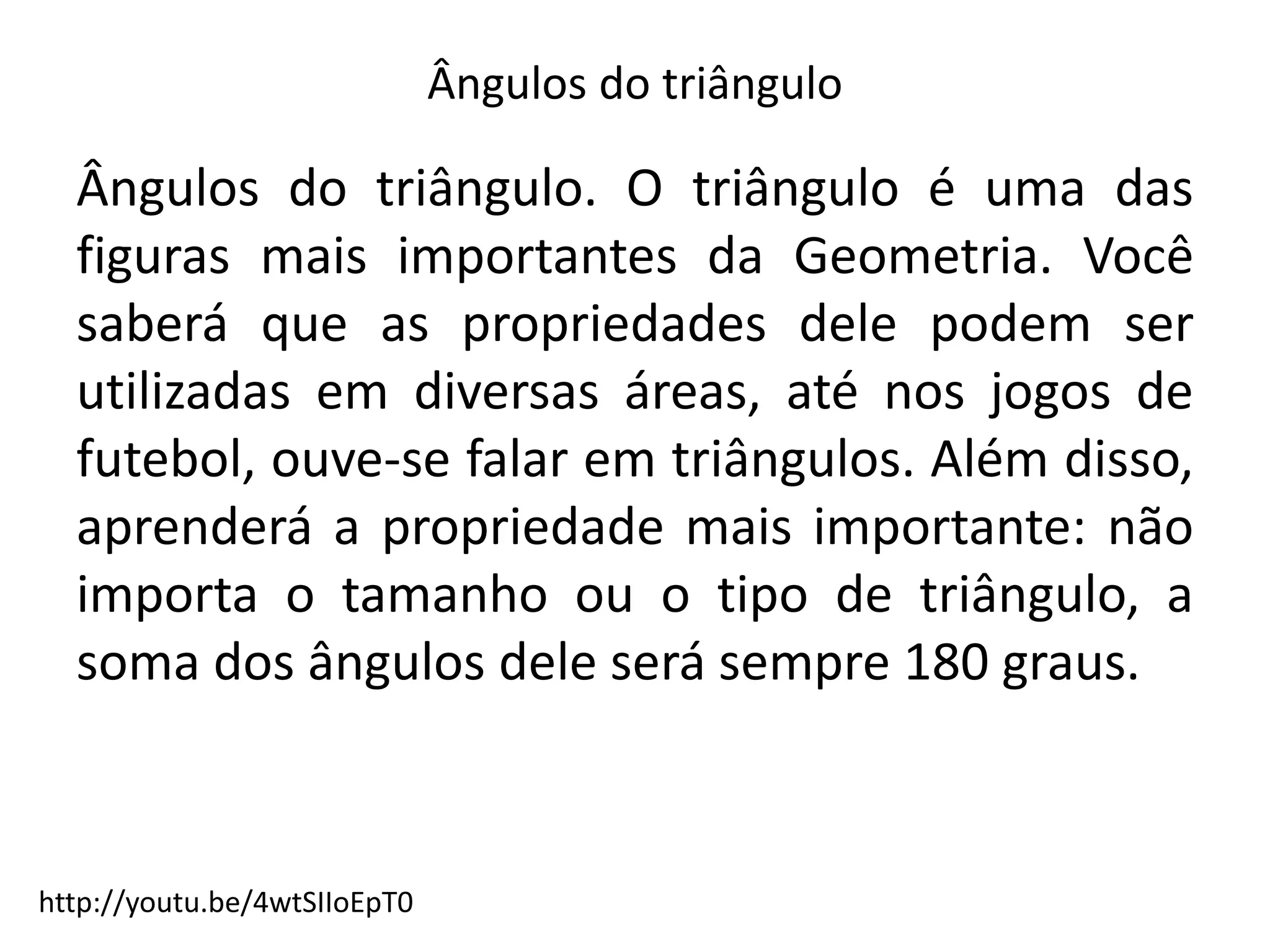 Geometria triângulo - ângulos do triângulo, propriedades, | PDF