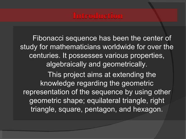 Geometric Representation Of Fibonacci Sequence Ppt Drawing And