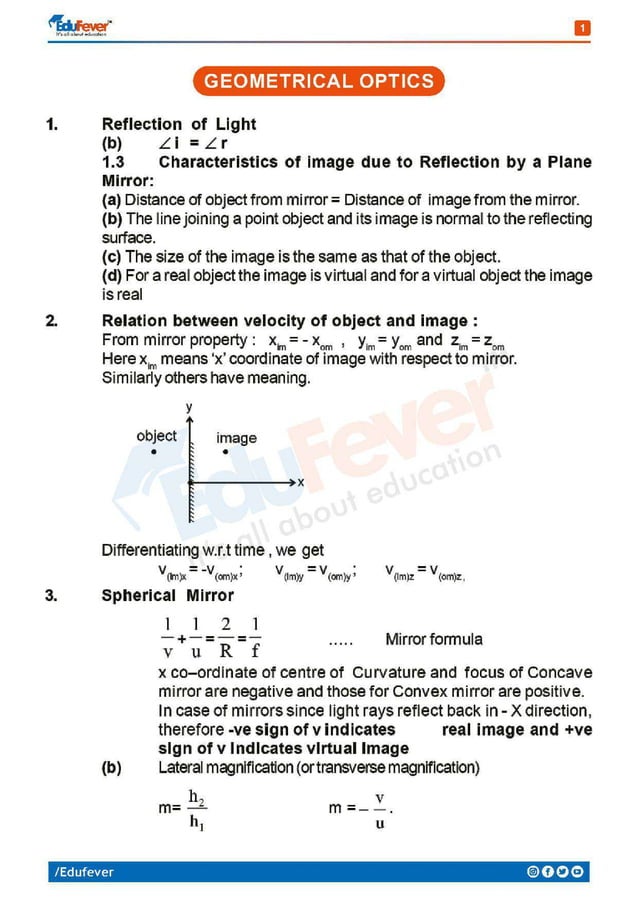 Geometrical Optics - Physics Revision Notes | PDF