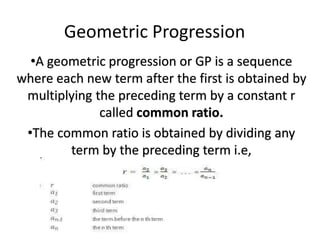 Geometric progression and geomatric mean | PPTX | Physics | Science