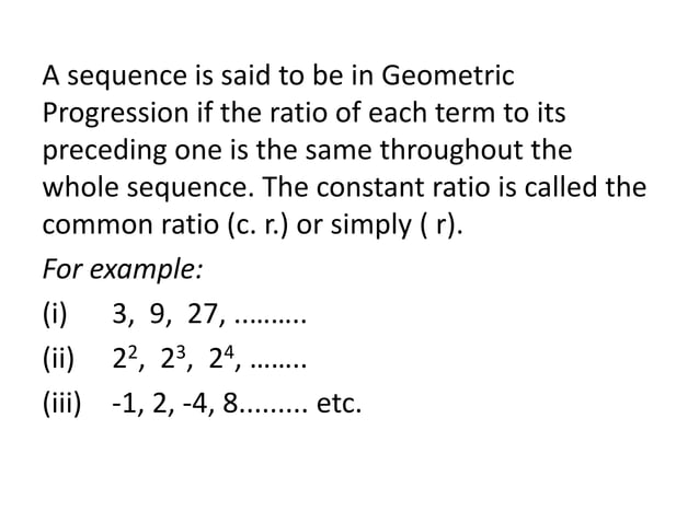 Geometric Progression G P Pptx Science