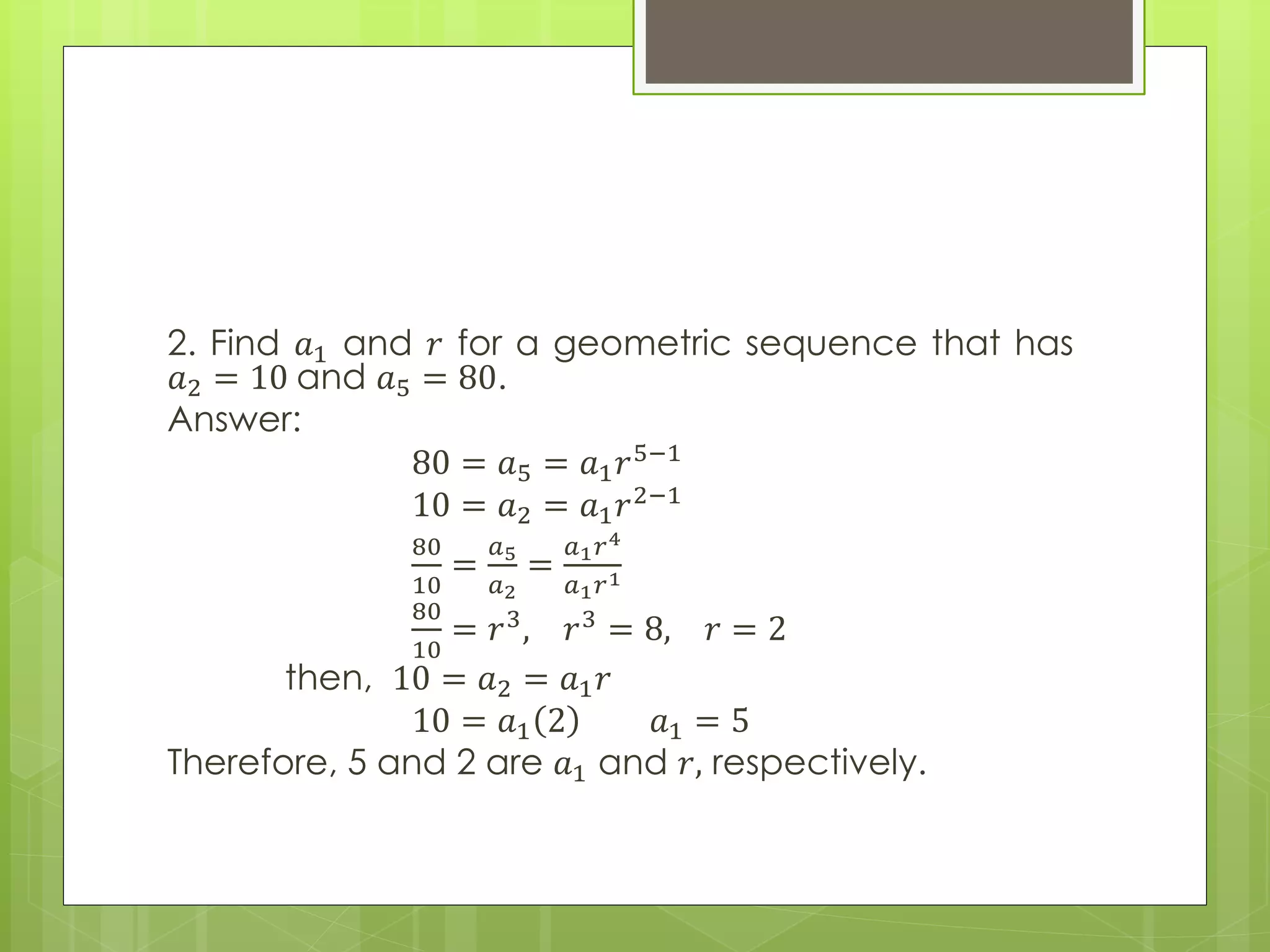 Geometric sequences and geometric means | PPTX
