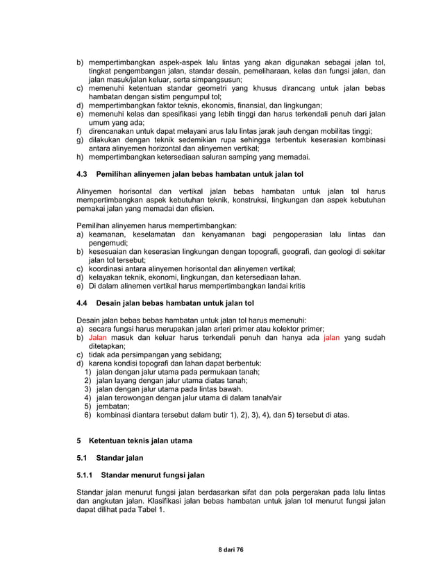Geometri jalan bebas hambatan untuk jalan tol no 007 bm_2009 | PDF