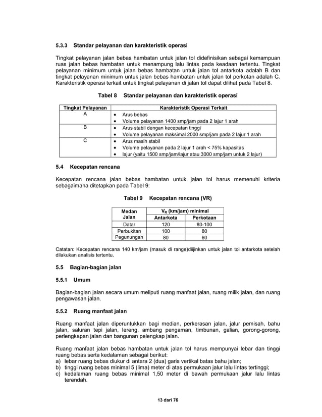 Geometri jalan bebas hambatan untuk jalan tol no 007 bm_2009 | PDF