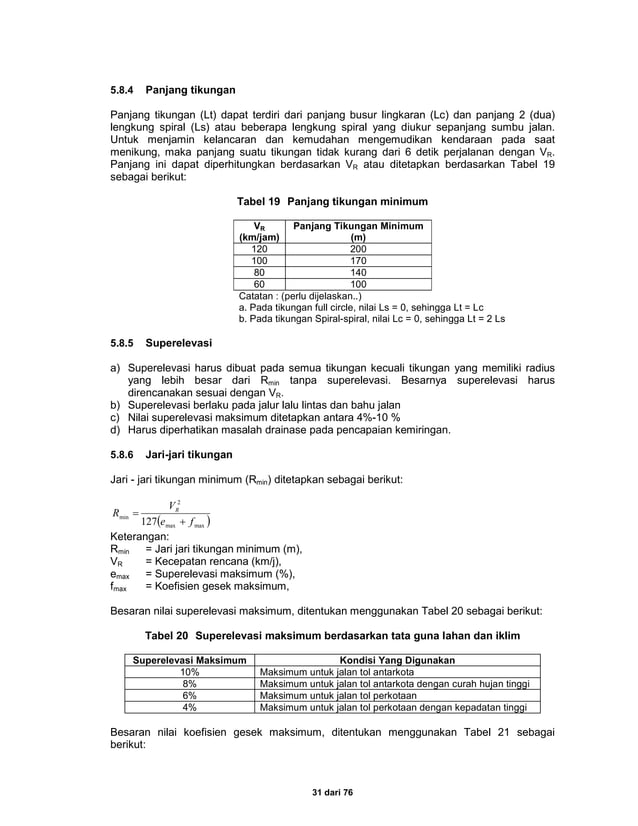 Geometri jalan bebas hambatan untuk jalan tol no 007 bm_2009 | PDF