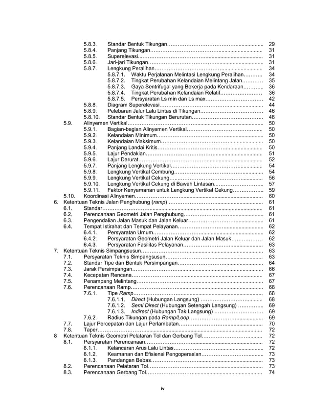 Geometri jalan bebas hambatan untuk jalan tol no 007 bm_2009 | PDF