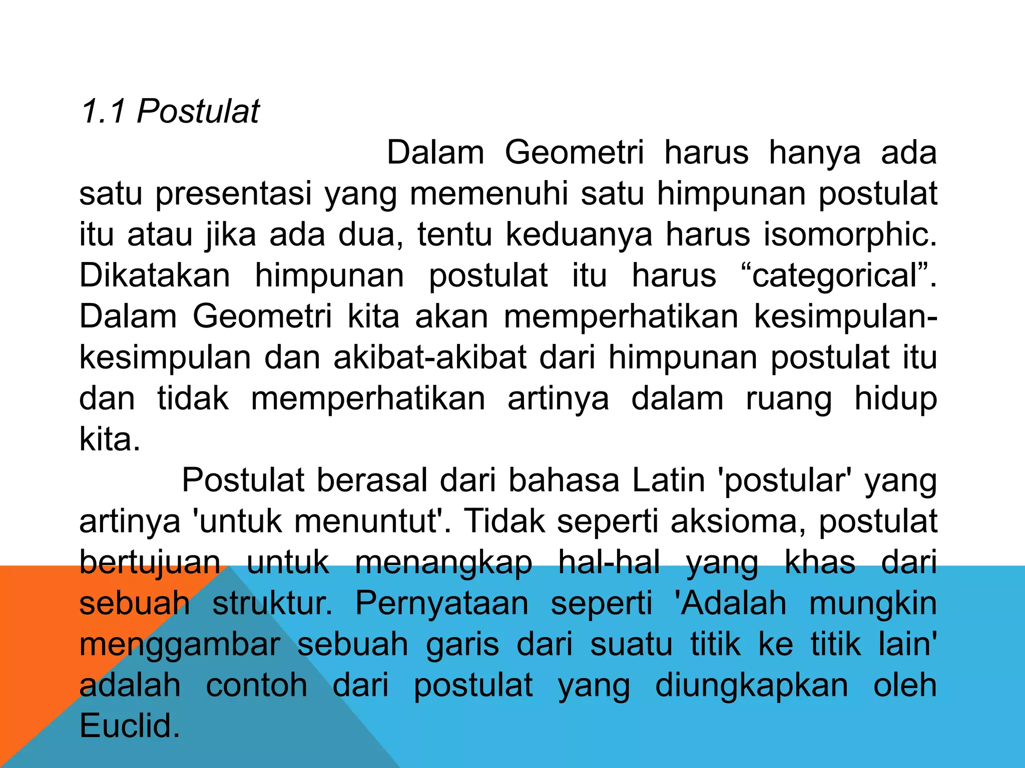 GEOMETRI SEBAGAI SISTEM DEDUKTIF, POSTULAT KESEJAJARAN EUCLIDES.pptx