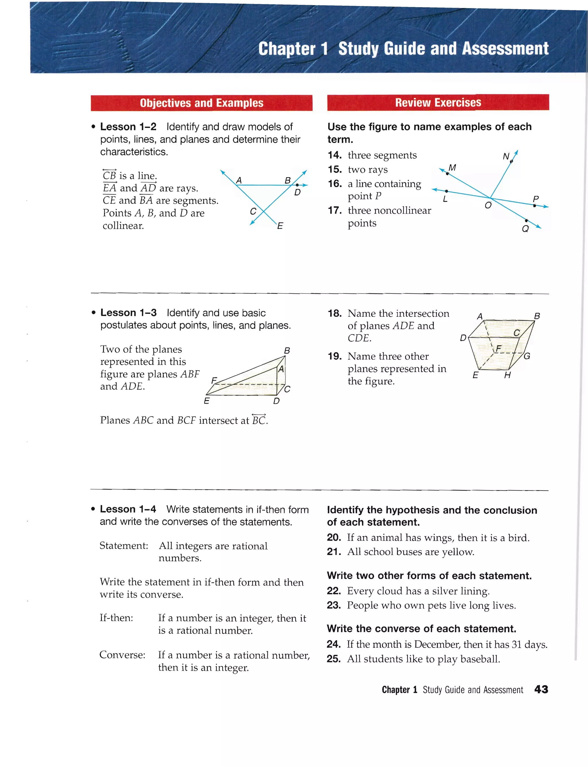 Geometry chapter 1 review pages from book | PDF