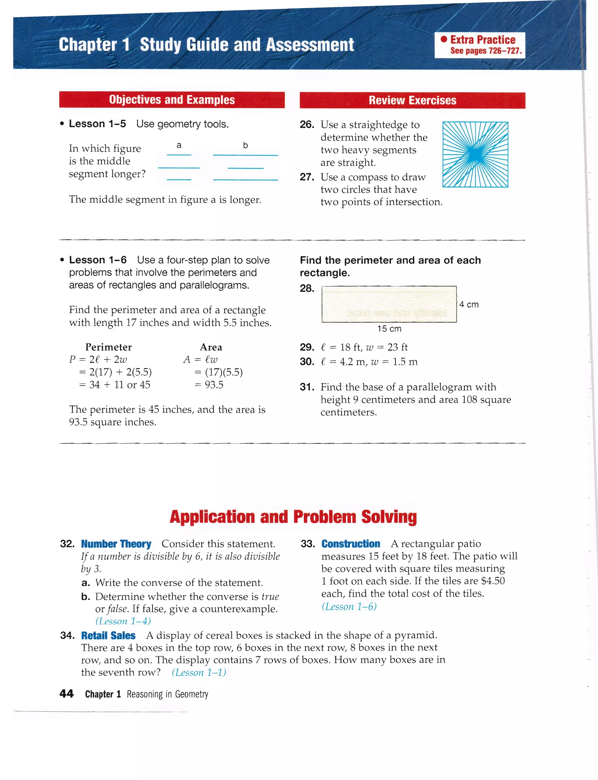Geometry chapter 1 review pages from book | PDF