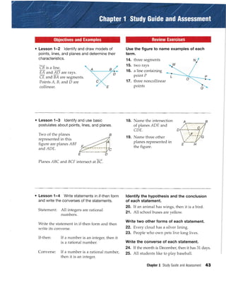 Geometry chapter 1 review pages from book | PDF