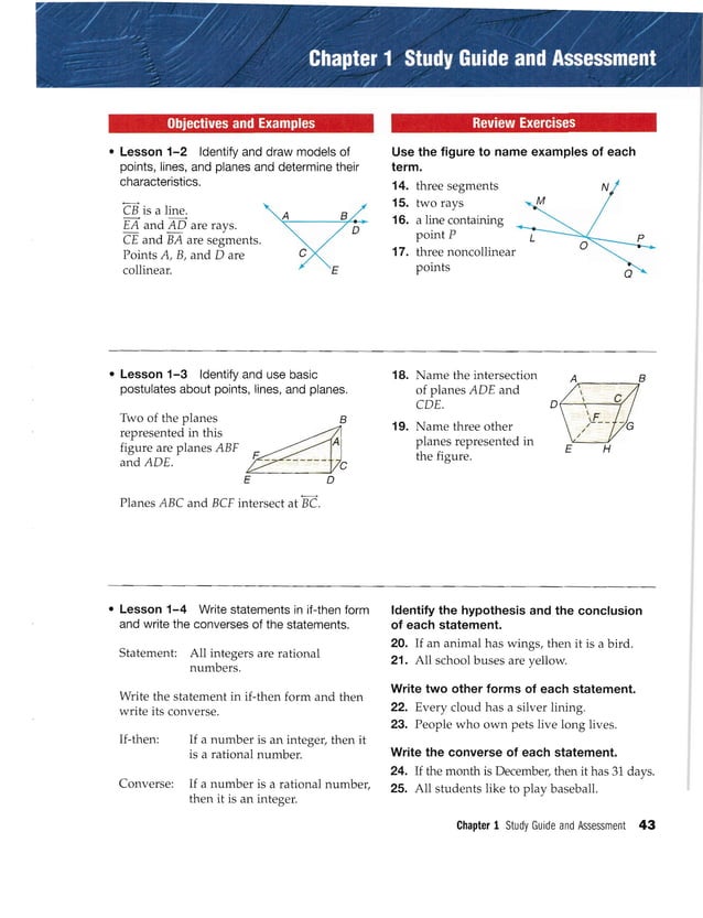 Geometry chapter 1 review pages from book | PDF