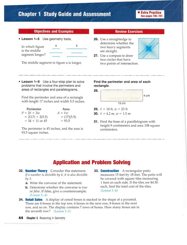 Geometry chapter 1 review pages from book | PDF