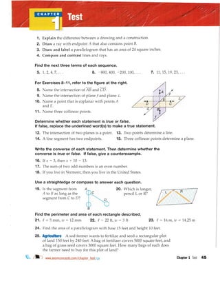 Geometry chapter 1 review pages from book | PDF