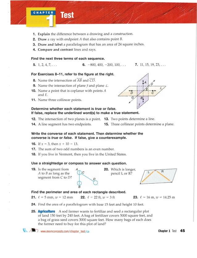 Geometry chapter 1 review pages from book | PDF