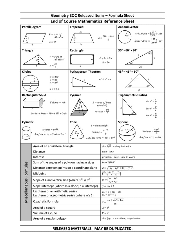 Geometry formula-sheet | PDF