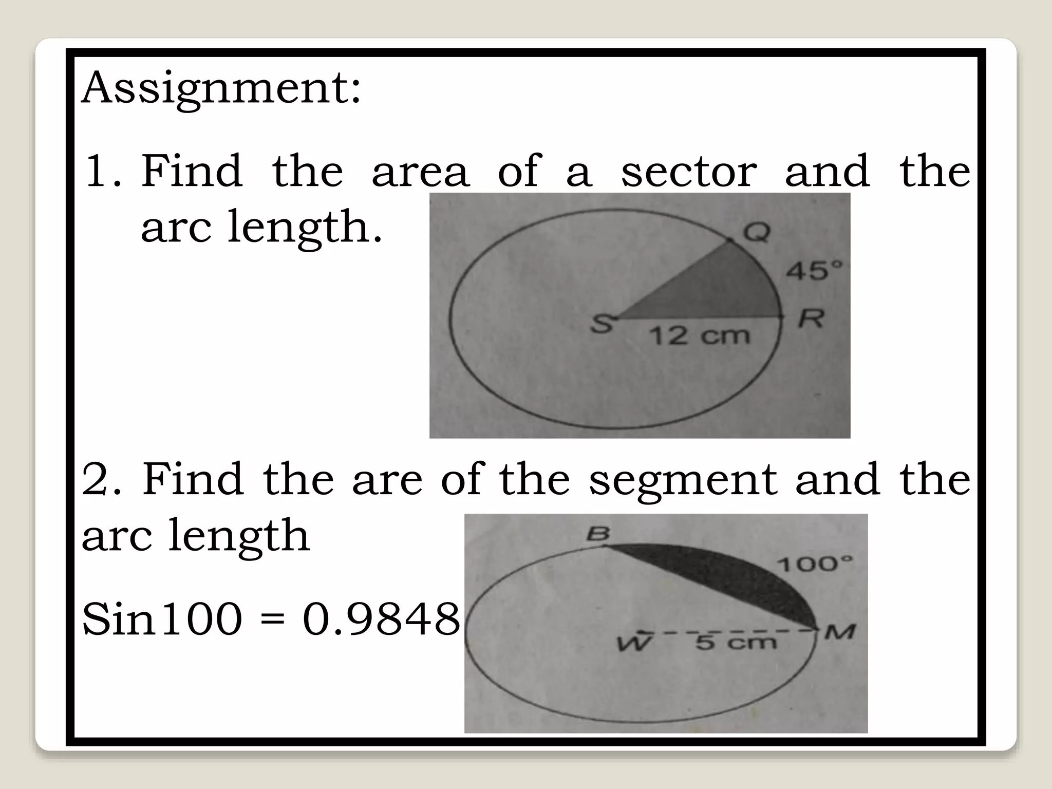 Geometry 11.6 Area of Circles Sectors and Segments.ppt