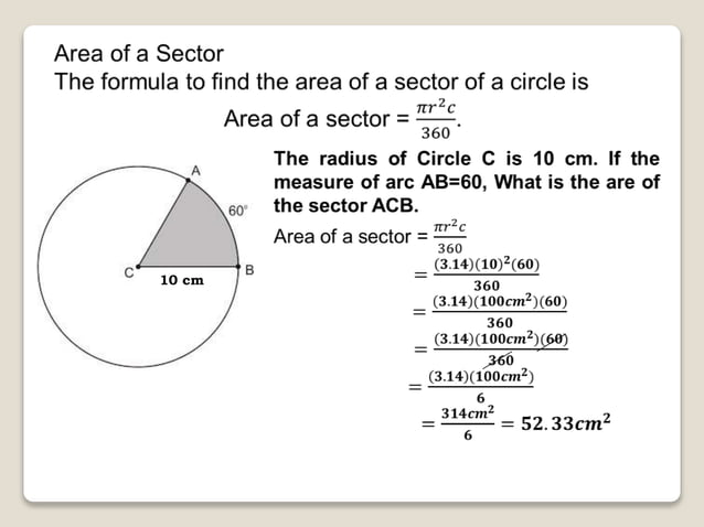 Geometry 11.6 Area of Circles Sectors and Segments.ppt | Geography ...