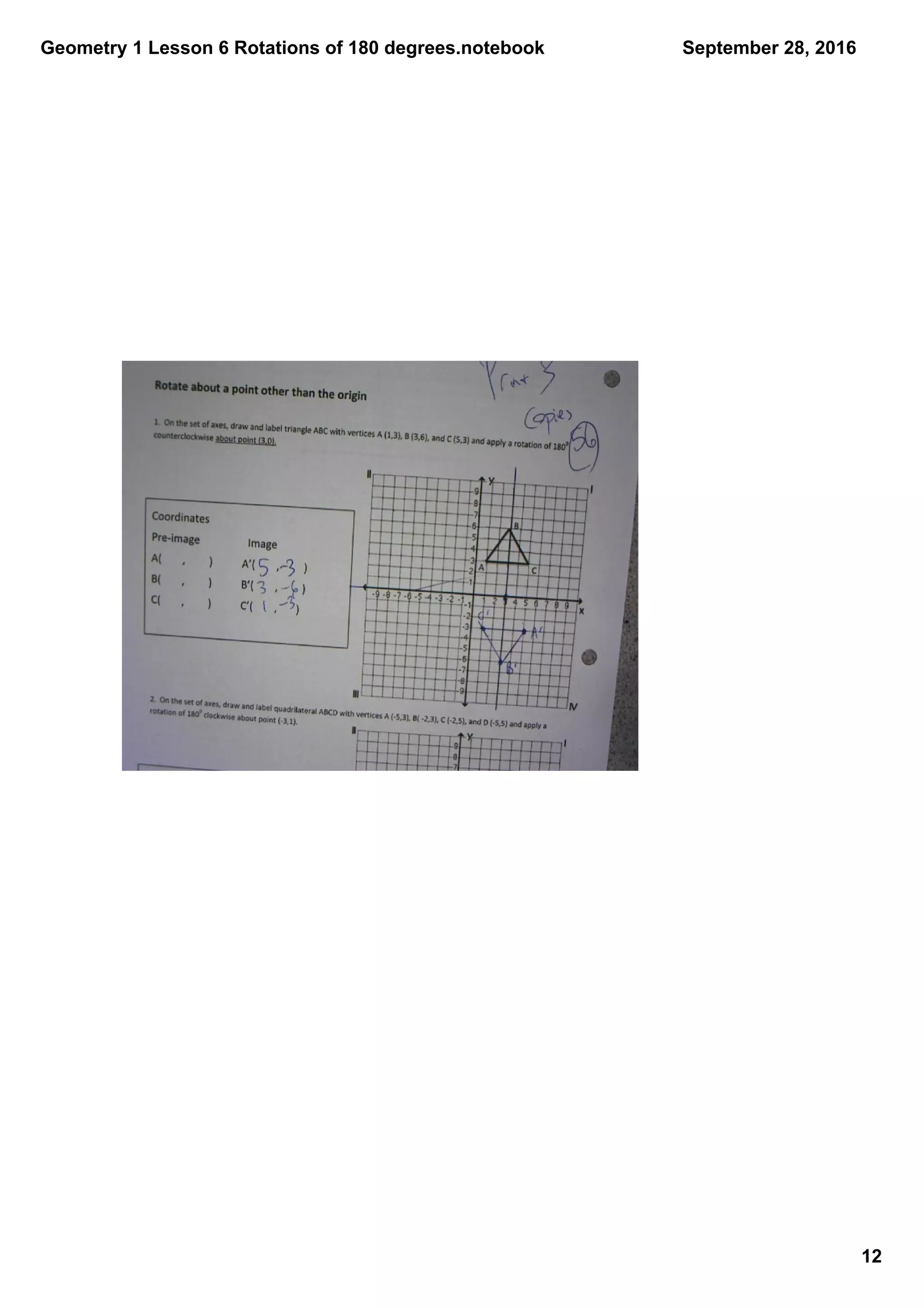 Geometry 1 lesson 6 rotations of 180 degrees | PDF