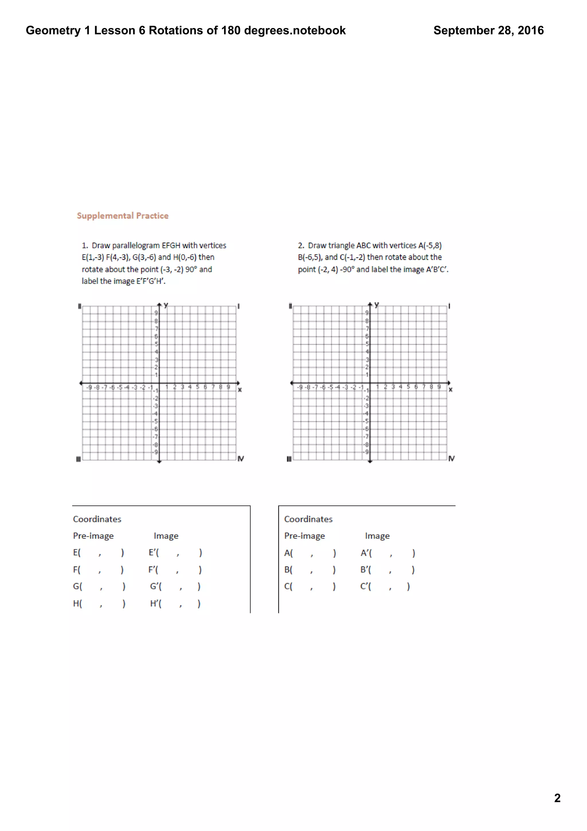 Geometry 1 lesson 6 rotations of 180 degrees | PDF